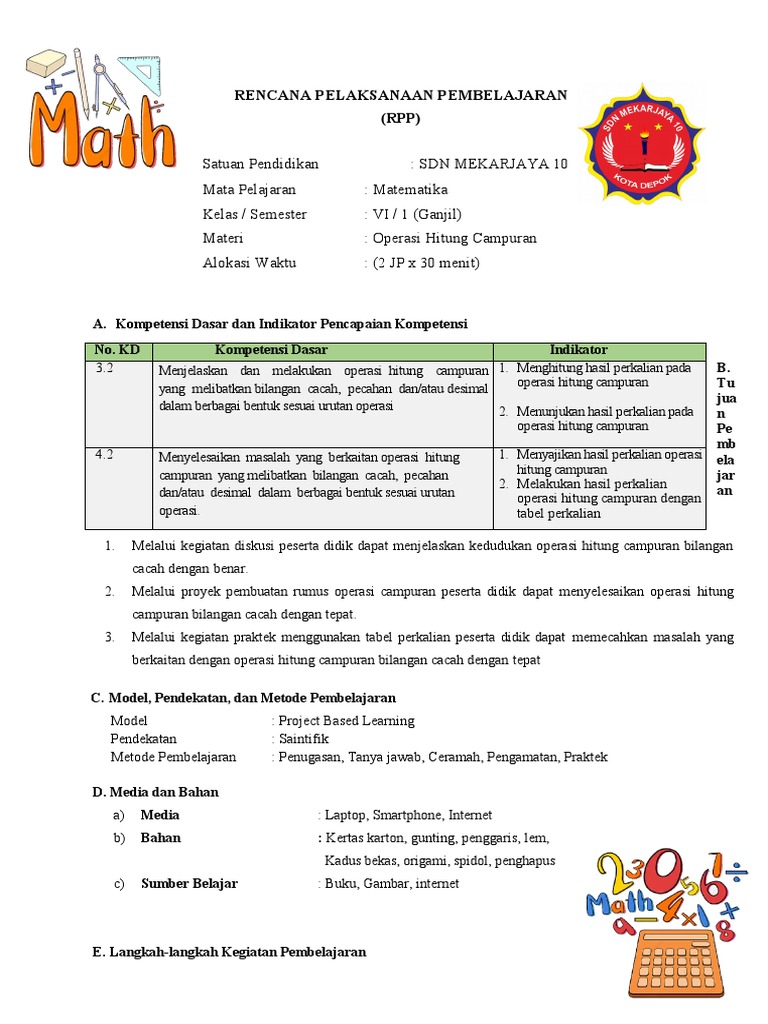 RPP PJBL Kelas VI Pertemuan 2 New Verse | PDF