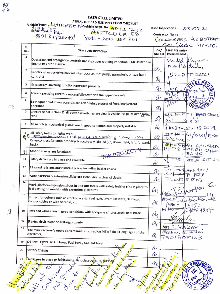 Documents of 80' Boom Lift and Its Operator. | PDF | Driver's License ...