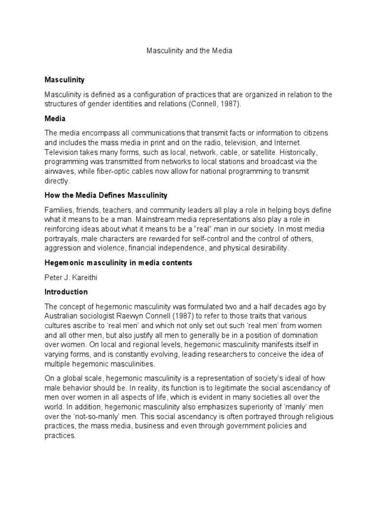 Hegemonic Masculinity in Media Analysis | PDF | Masculinity | Mass Media