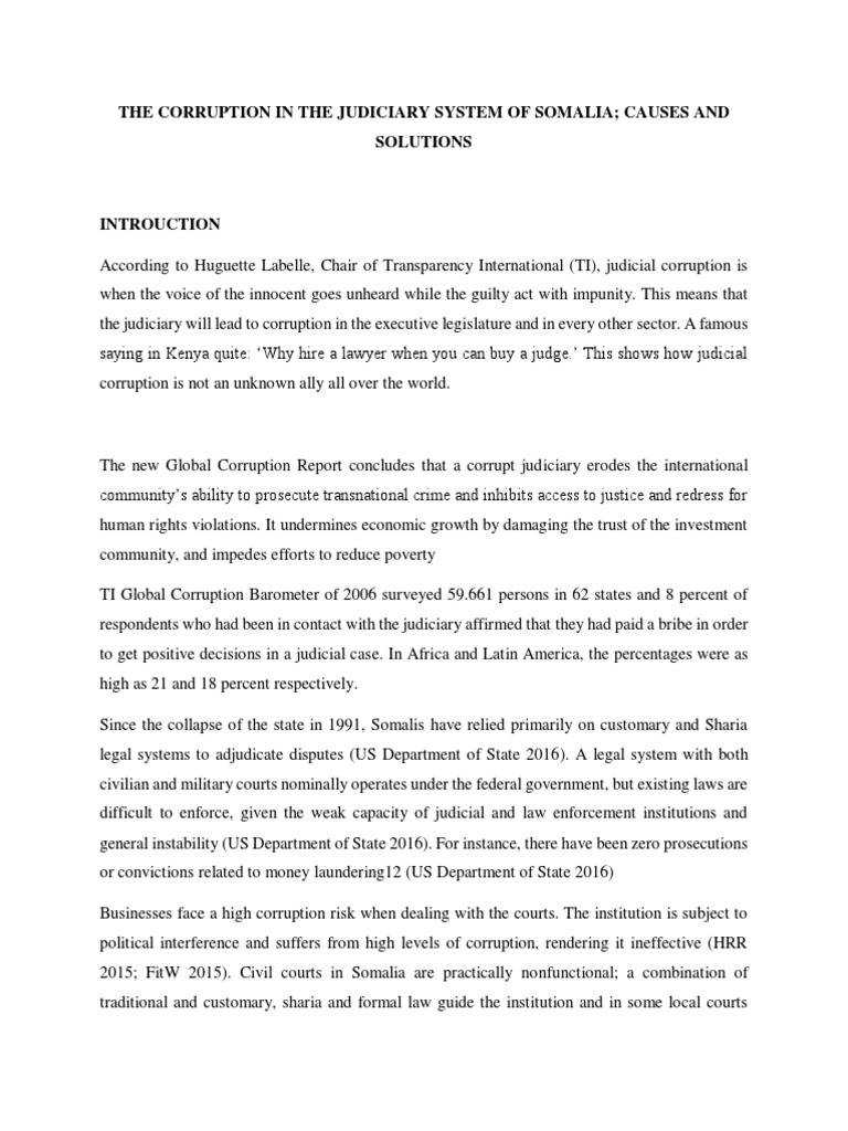 Corruption in The Judiciary System of Somalia | PDF | Judiciaries ...