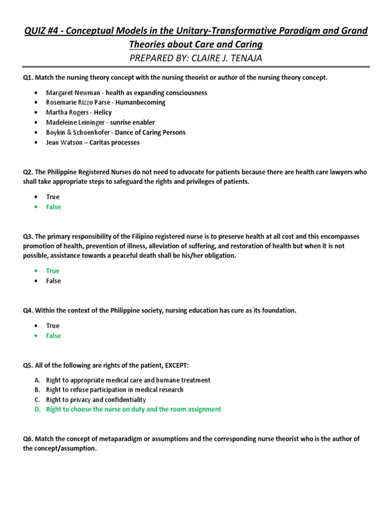 TFN ANSWERS Conceptual Models in The Unitary Transformative Paradigm ...