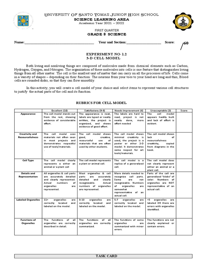 Performance Task 1 2 3d Cell Model Download Free Pdf Cell