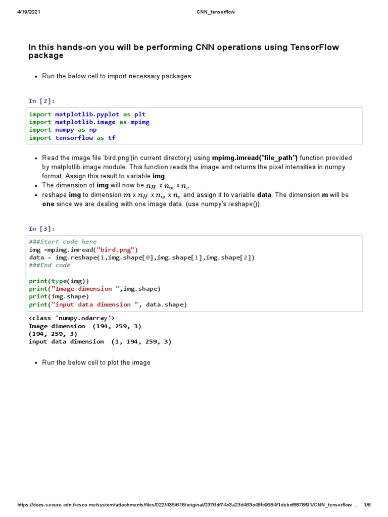 In This Hands-On You Will Be Performing CNN Operations Using Tensorflow Package | PDF ...
