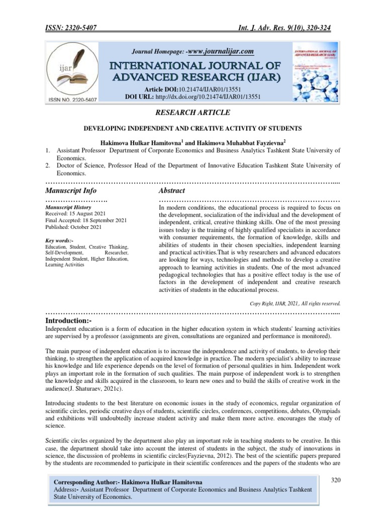 Developing Independent and Creative Activity of Students | PDF ...