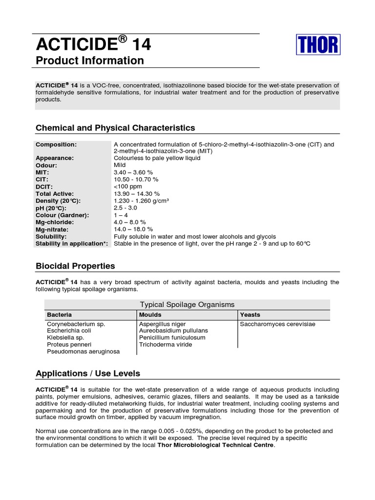Acticide 14: ® Product Information | PDF | Packaging And Labeling ...