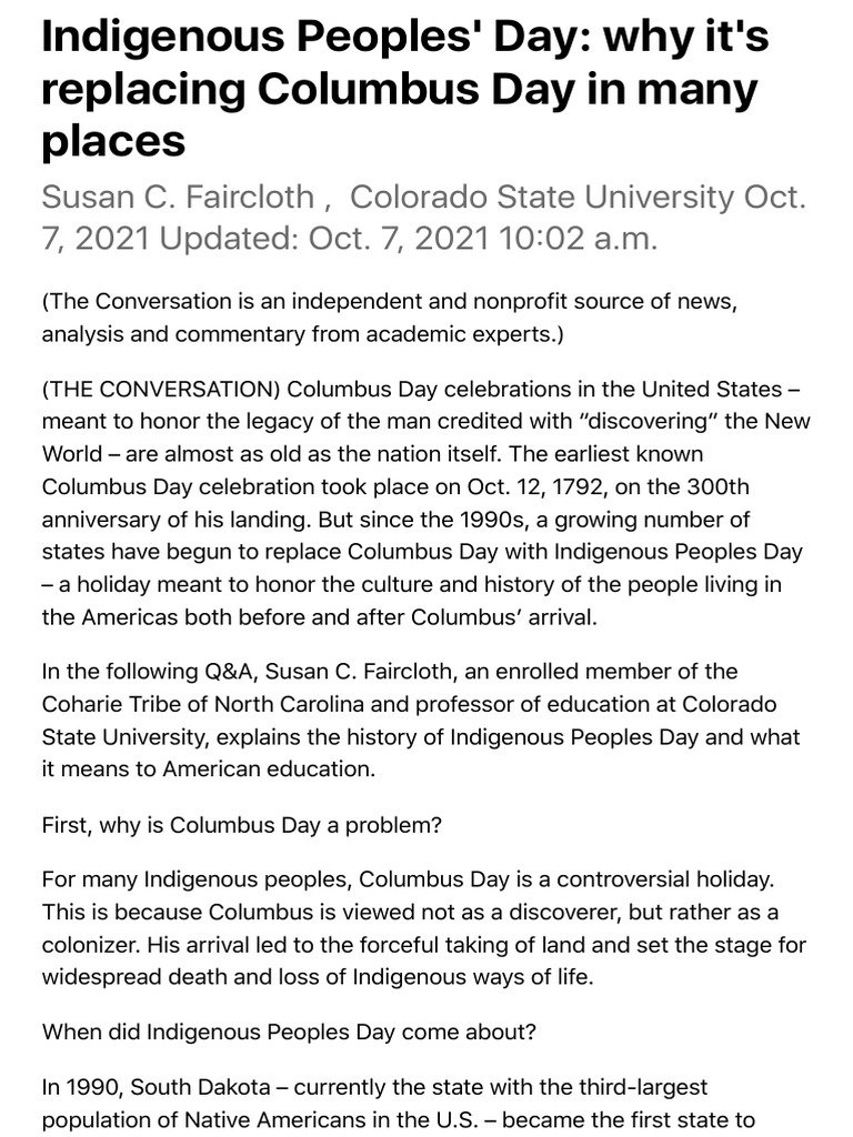 Indigenous Peoples' Day: Why It's Replacing Columbus Day in Many Places ...