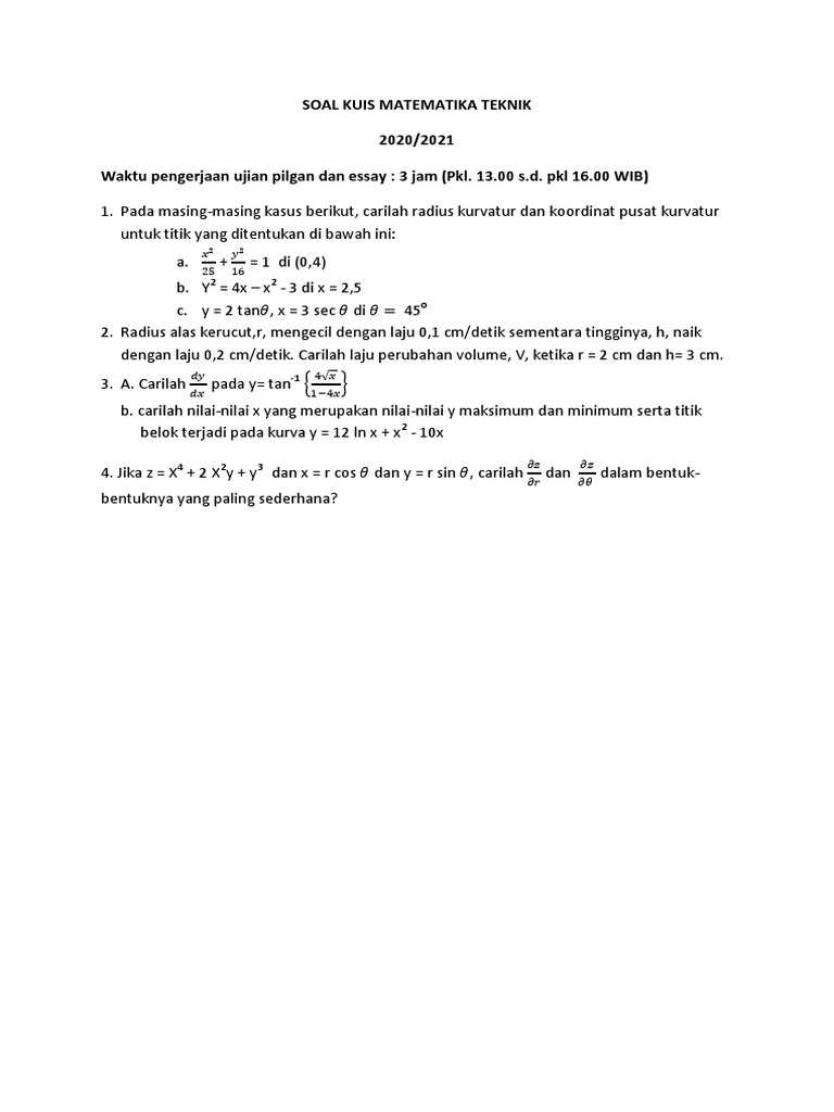 Soal Kuis Matematika Teknik | PDF