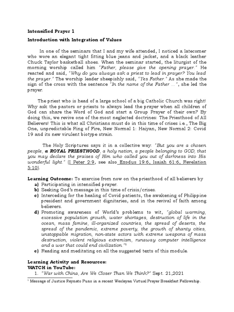 A Module For Intensified Prayer | PDF | Prayer | Priest