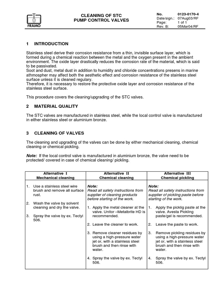 STC Valve Cleaning Procedures | PDF | Corrosion | Stainless Steel