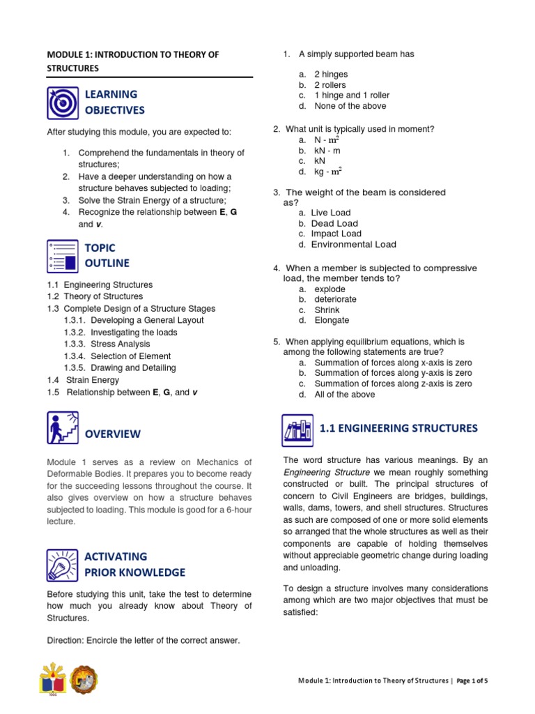 Learning Objectives: Module 1: Introduction To Theory of Structures ...