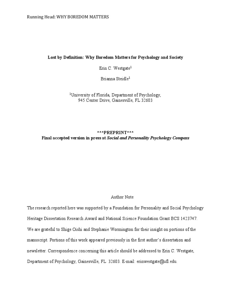 Lost by Definition: Why Boredom Matters For Psychology and Society ...