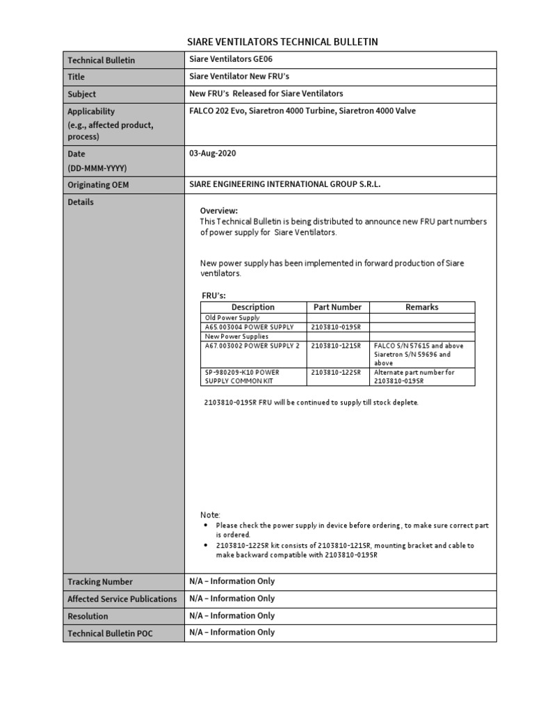 27-Oct-2020 Siare Technical Bulletin GE06 New Power Supply FRU | PDF | Computing | Computer ...