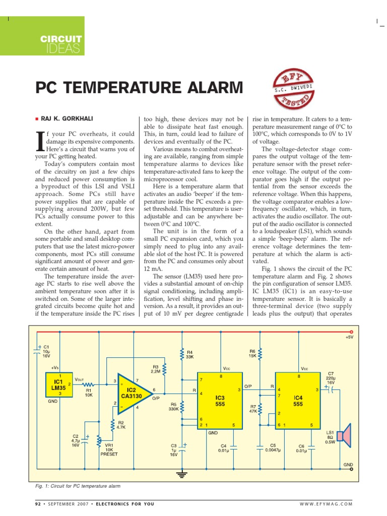 PC Temperature Alarm Circuit Design | PDF