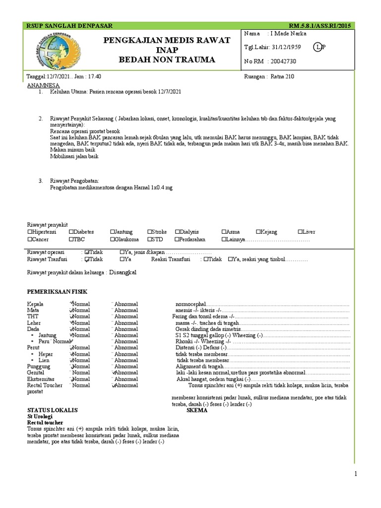 Initial Ass, Soap Pre-Post Op and Summary SKR | PDF