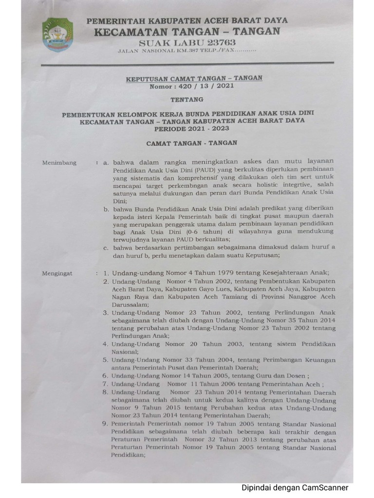 Contoh SK Bunda Paud | PDF