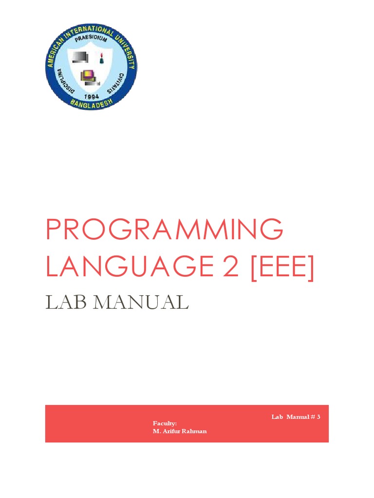 Programming Language 2 (Eee) : Lab Manual | PDF | Subroutine ...