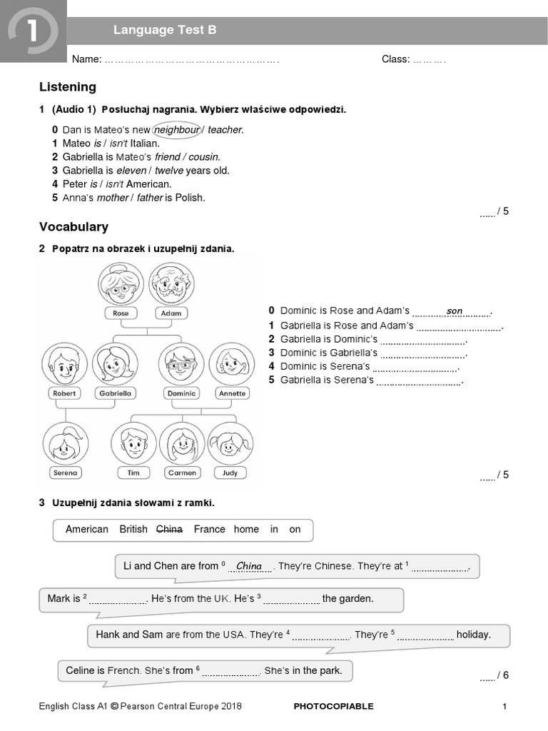 ECA1 - Tests - Language Test 1B - New2018 | PDF | Communication ...