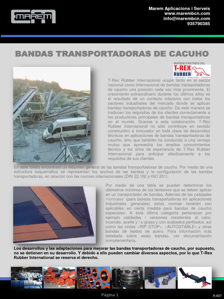 Bandas Transportadoras de Caucho T-Rex | PDF | Textiles | Fibra sintética