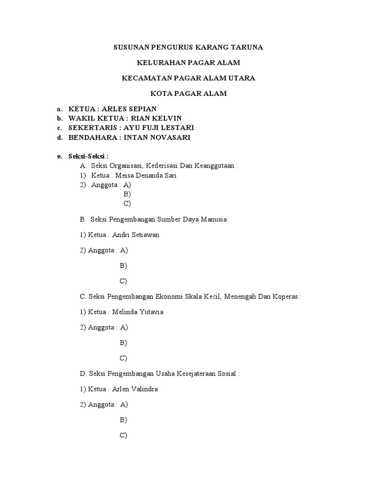 Susunan Pengurus KT | PDF Susunan Pengurus KT | PDF