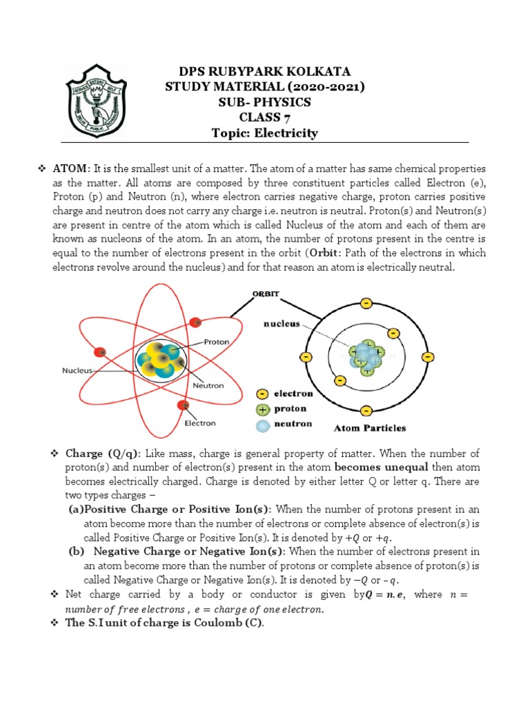 Dps Rubypark Kolkata STUDY MATERIAL (2020-2021) Sub-Physics Class 7 ...