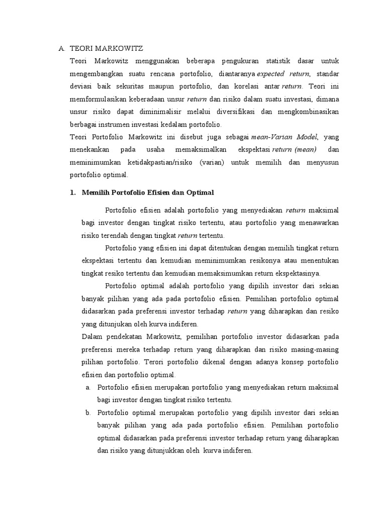 Teori Markowitz | PDF