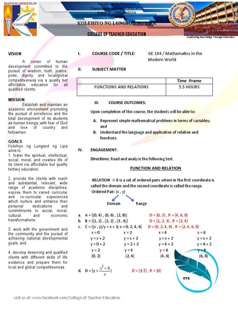 Module 3 Functions and Relations | PDF | Behavior Modification | Learning