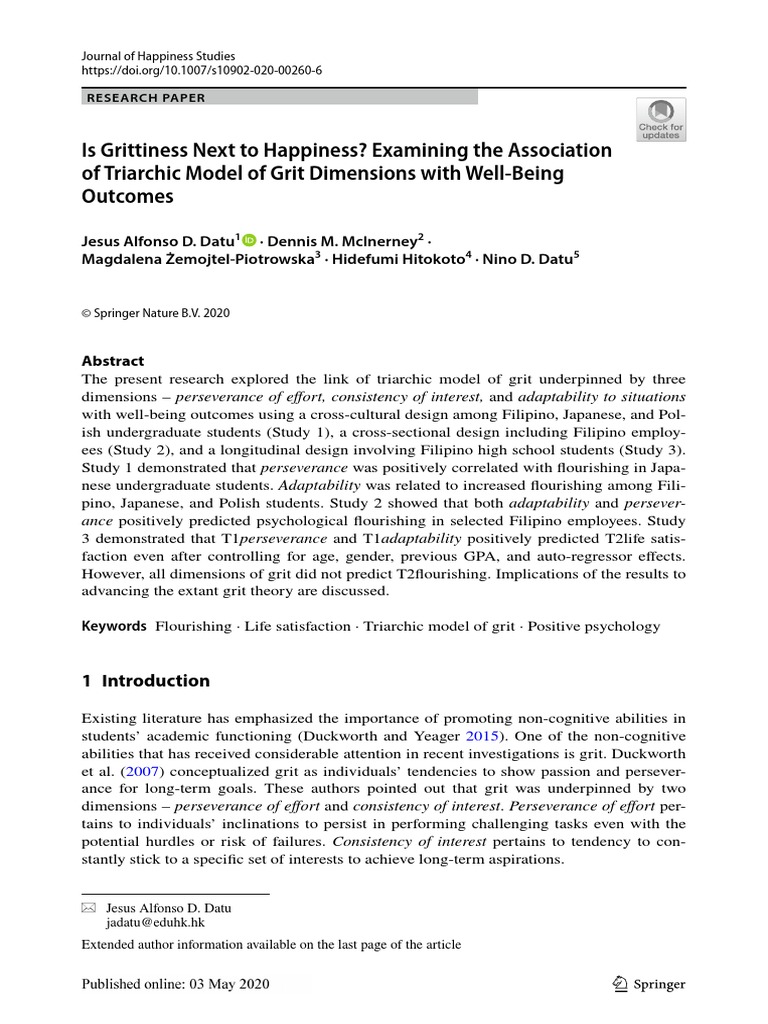 Datu 2020 | PDF | Grit (Personality Trait) | Structural Equation Modeling