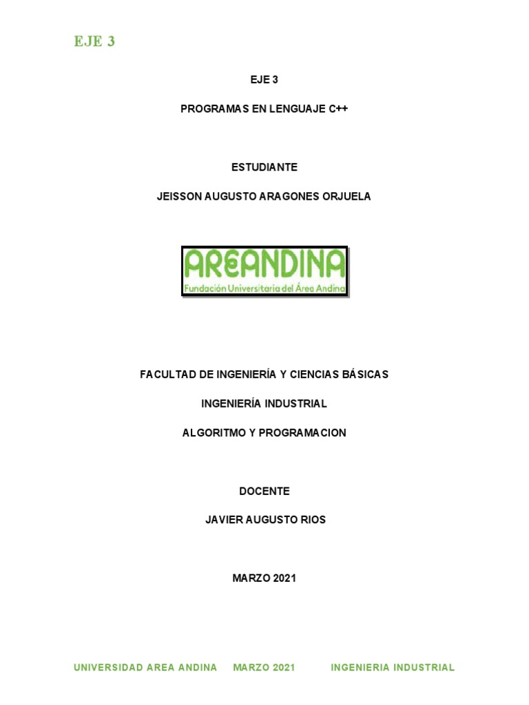 Eje 3 Algoritmo y Programación en Lenguaje C++ | PDF | C ++ | Gestión ...