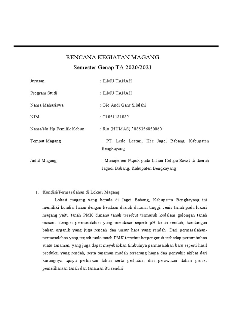 Rencana Kegiatan Magang (Permohonan) - 3 | PDF