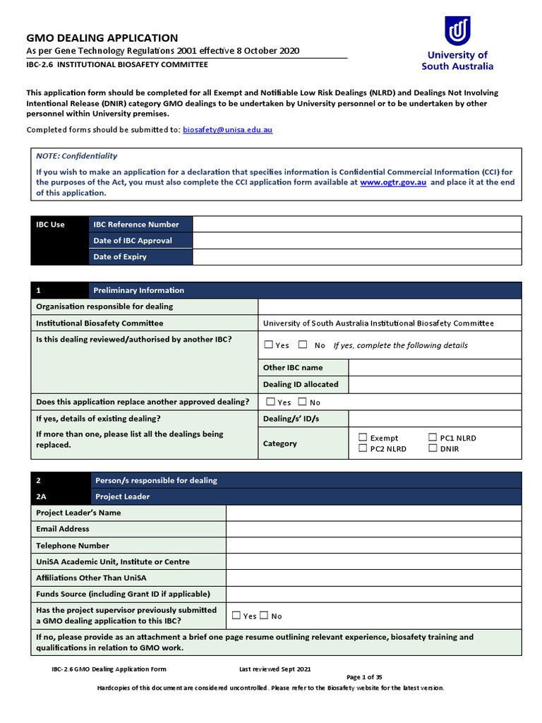 Gmo Dealing Application: As Per Gene Technology Regulations 2001 ...