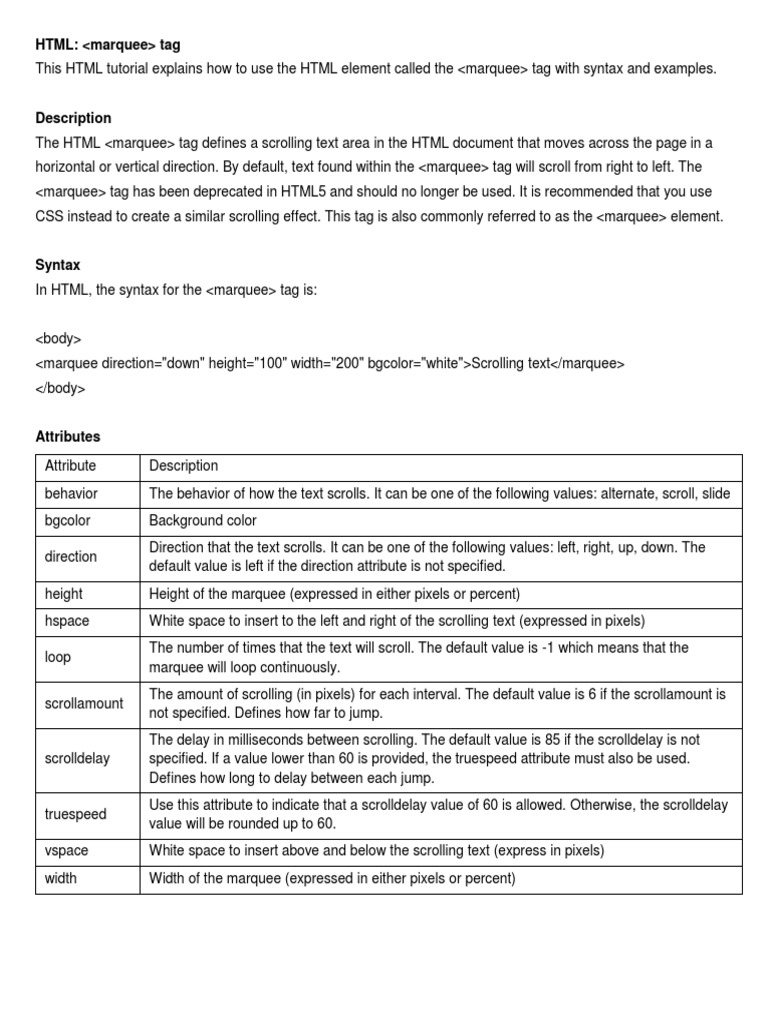 HTML-marquee Tags | PDF