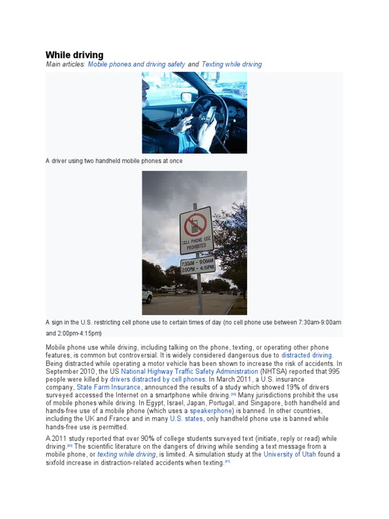 While Driving: Mobile Phones and Driving Safety Texting While Driving ...