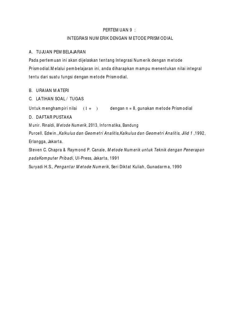 Pertemuan 9 Integrasi Numerik Dengan Metode Prismodial | PDF