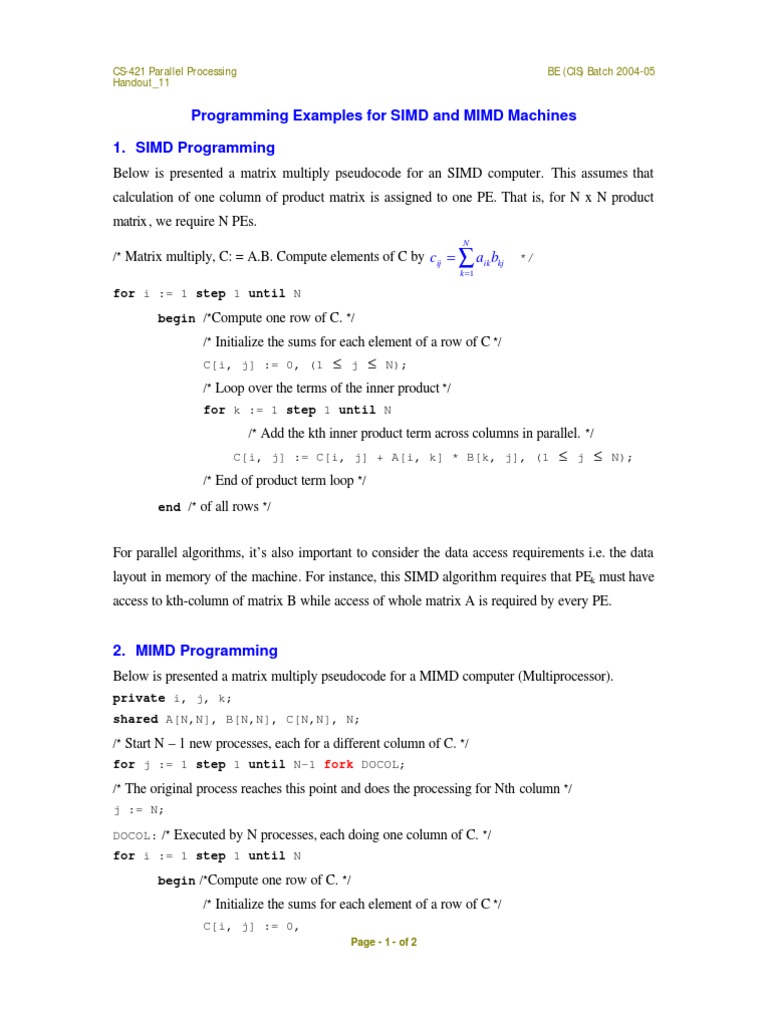 SIMD and MIMD | PDF | Parallel Computing | Matrix (Mathematics)