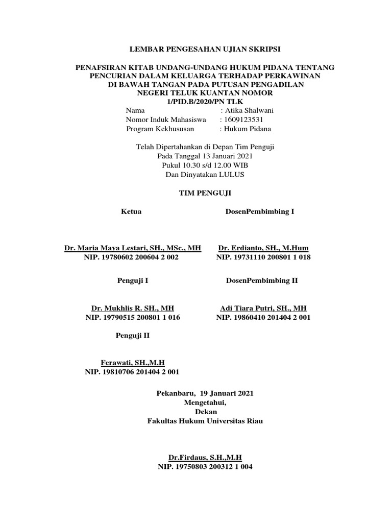 Lembar Pengesahan Skripsi Atika | PDF