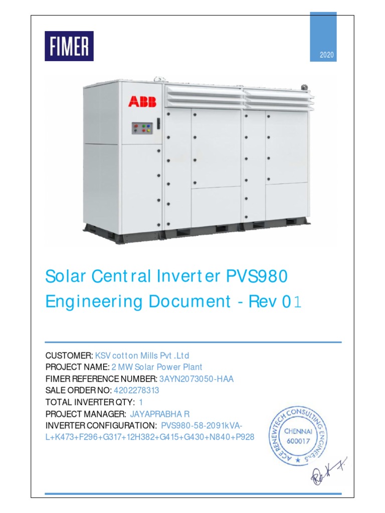 Solar Central Inverter PVS980 Engineering Document - Rev 01 | PDF ...