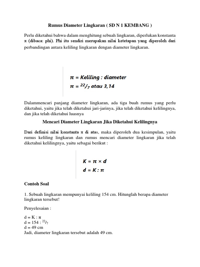 Rumus Diameter Lingkaran | PDF