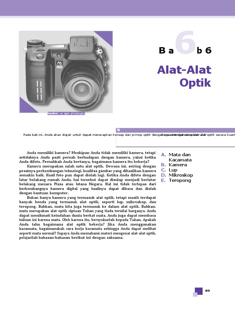 Alat-Alat Optik. B A B 6. A. Mata Dan Kacamata B. Kamera C. Lup D. Mikroskop E. Teropong | PDF