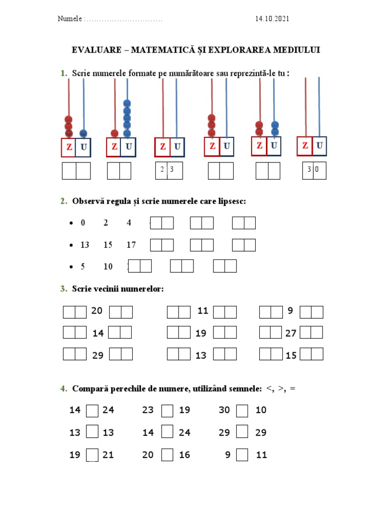 Evaluare Mem - Numerele 0-31 | PDF