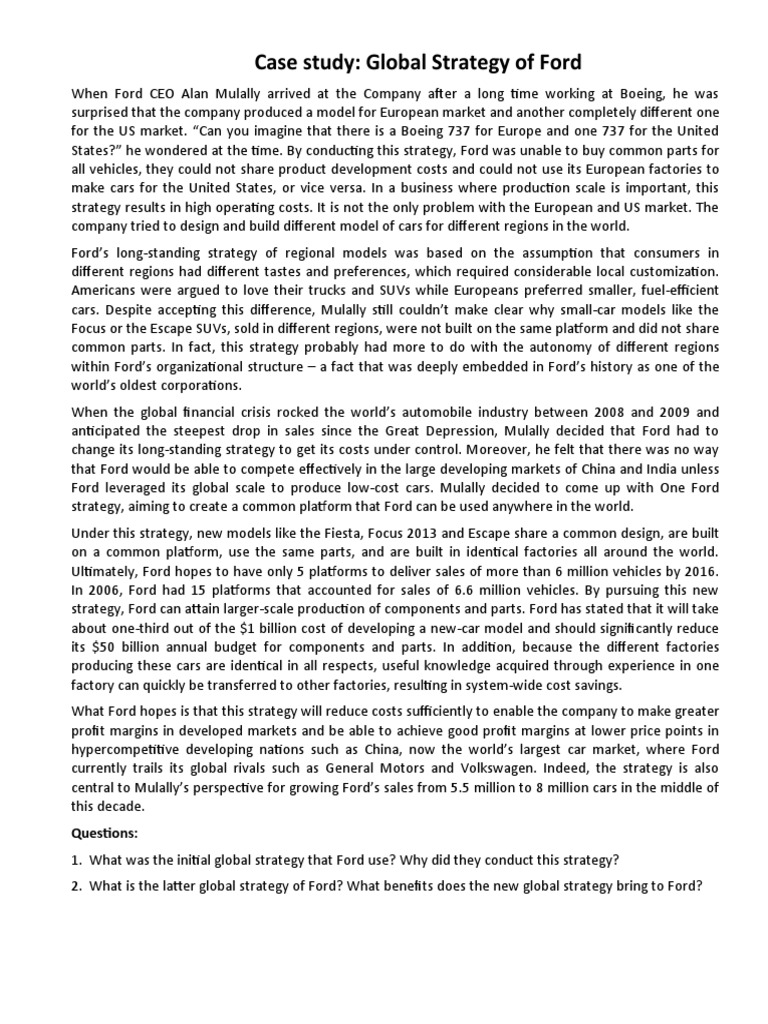 Case Study: Global Strategy of Ford: Questions | PDF | Ford Motor ...