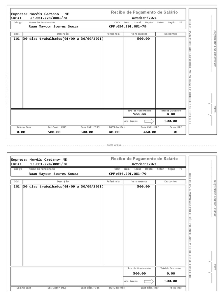 Formulario de Contra Cheque Gratis 1 | PDF | Pagamentos
