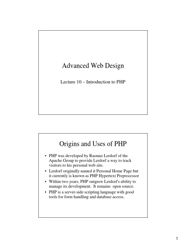 Advanced Web Design: Lecture 10 - Introduction To PHP | PDF | Php | Variable (Computer Science)