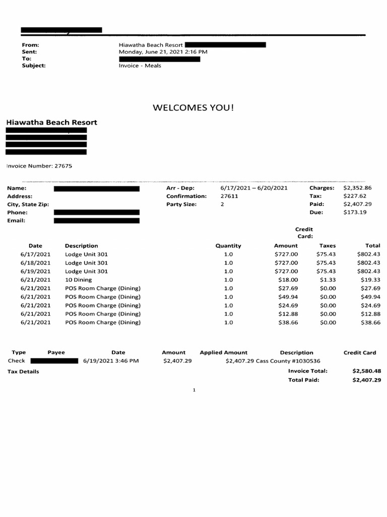 Beach Resort Receipt Redacted | PDF