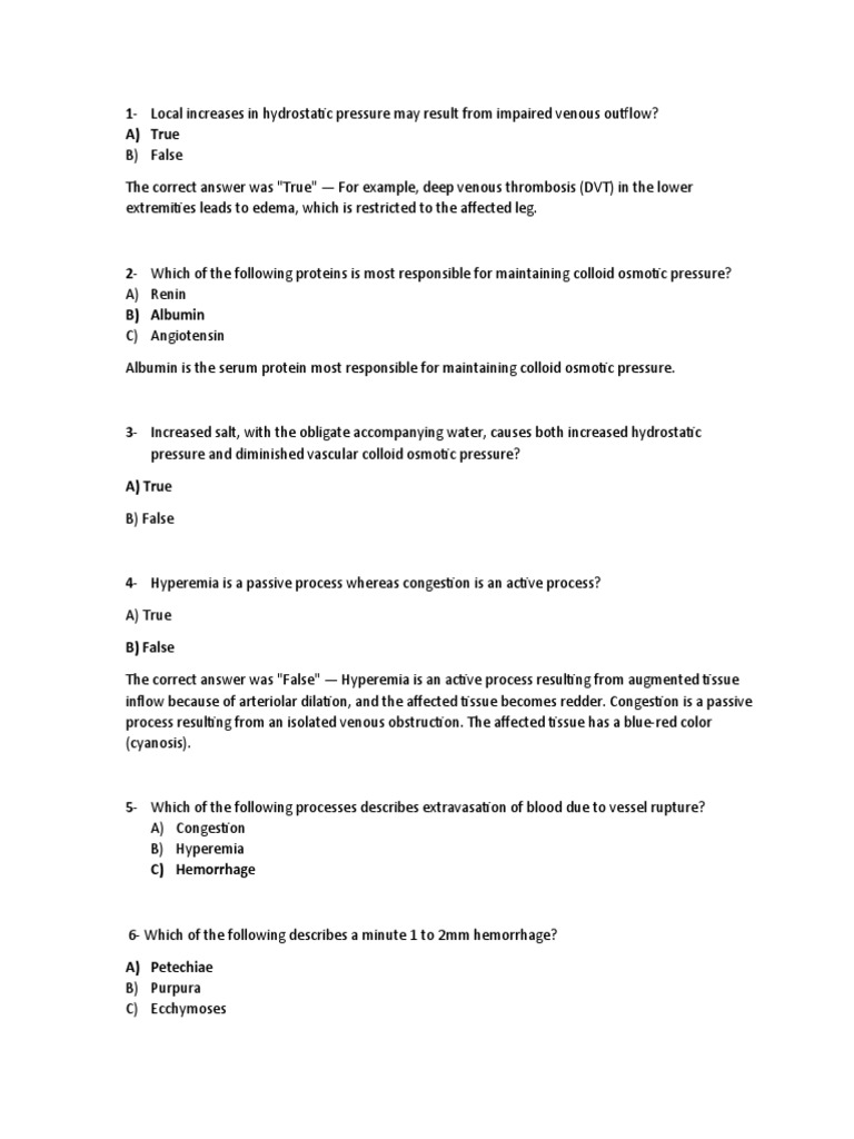 Hemodynamic Disorders Thrombosis and Shock MCQS2 | PDF | Coagulation | Hemostasis