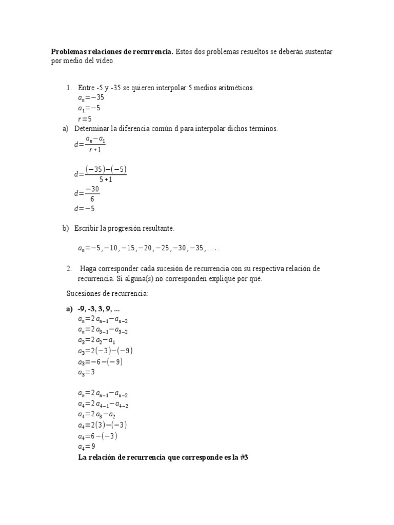 Problemas de Relaciones de Recurrencia Unidad 2 | PDF | Matemáticas ...