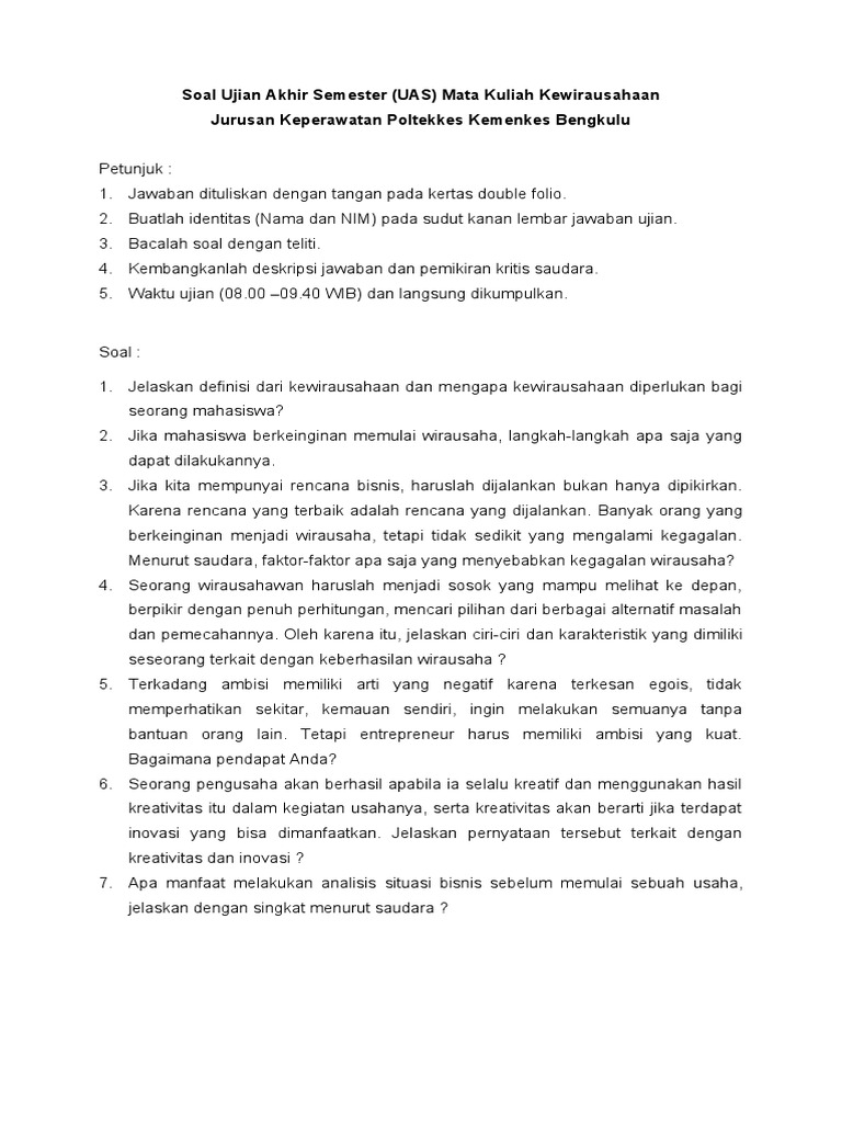 Soal UAS Essay | PDF