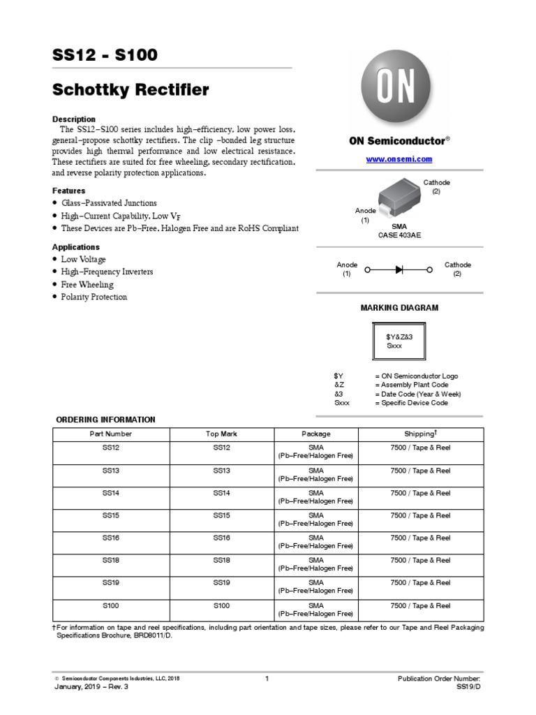 SS12 - S100 Schottky Rectifier: Description | PDF | Rectifier ...