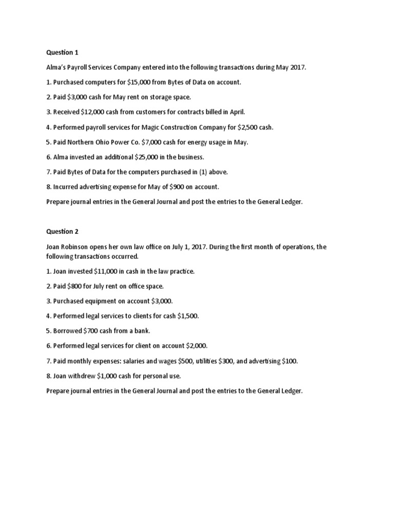 Assignment Qs 1 - Journalization and Posting | PDF