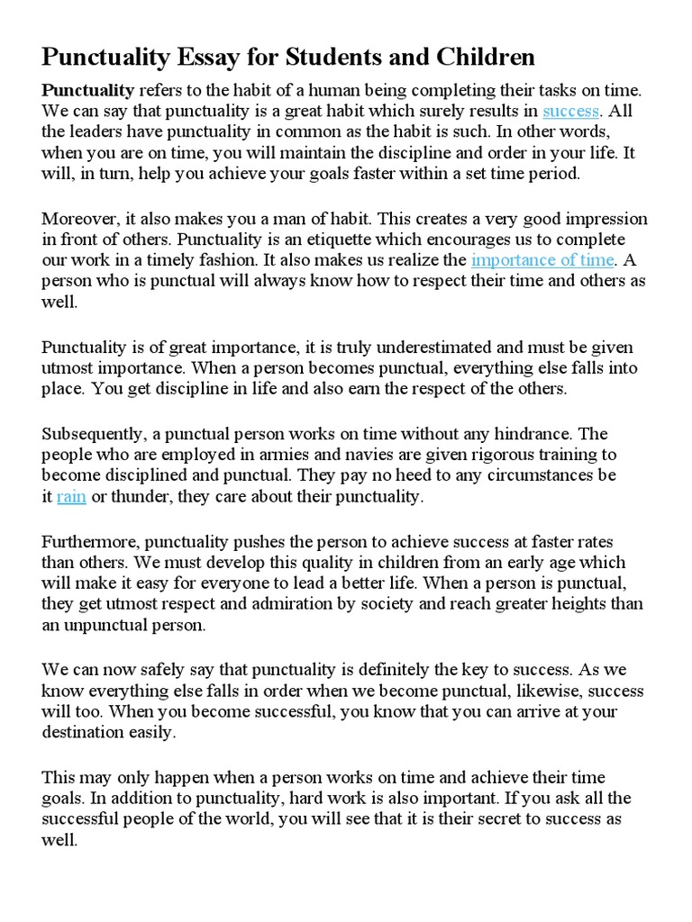 Punctuality Essay For Students and Children | PDF | Mind