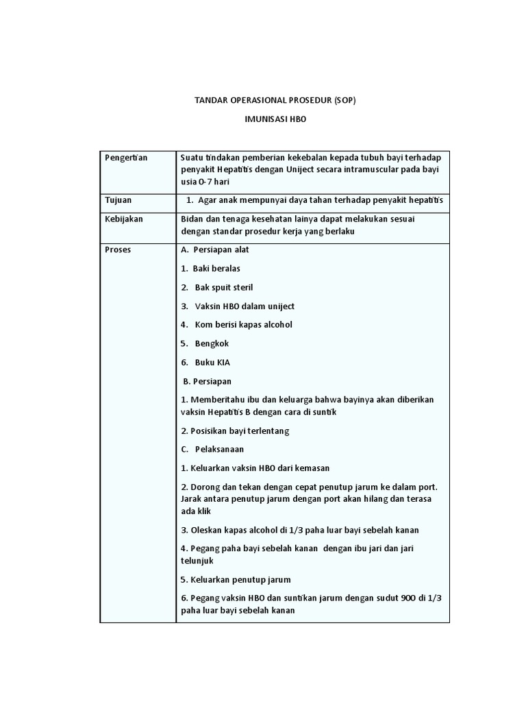 Sop Imunisasi HB-0 | PDF